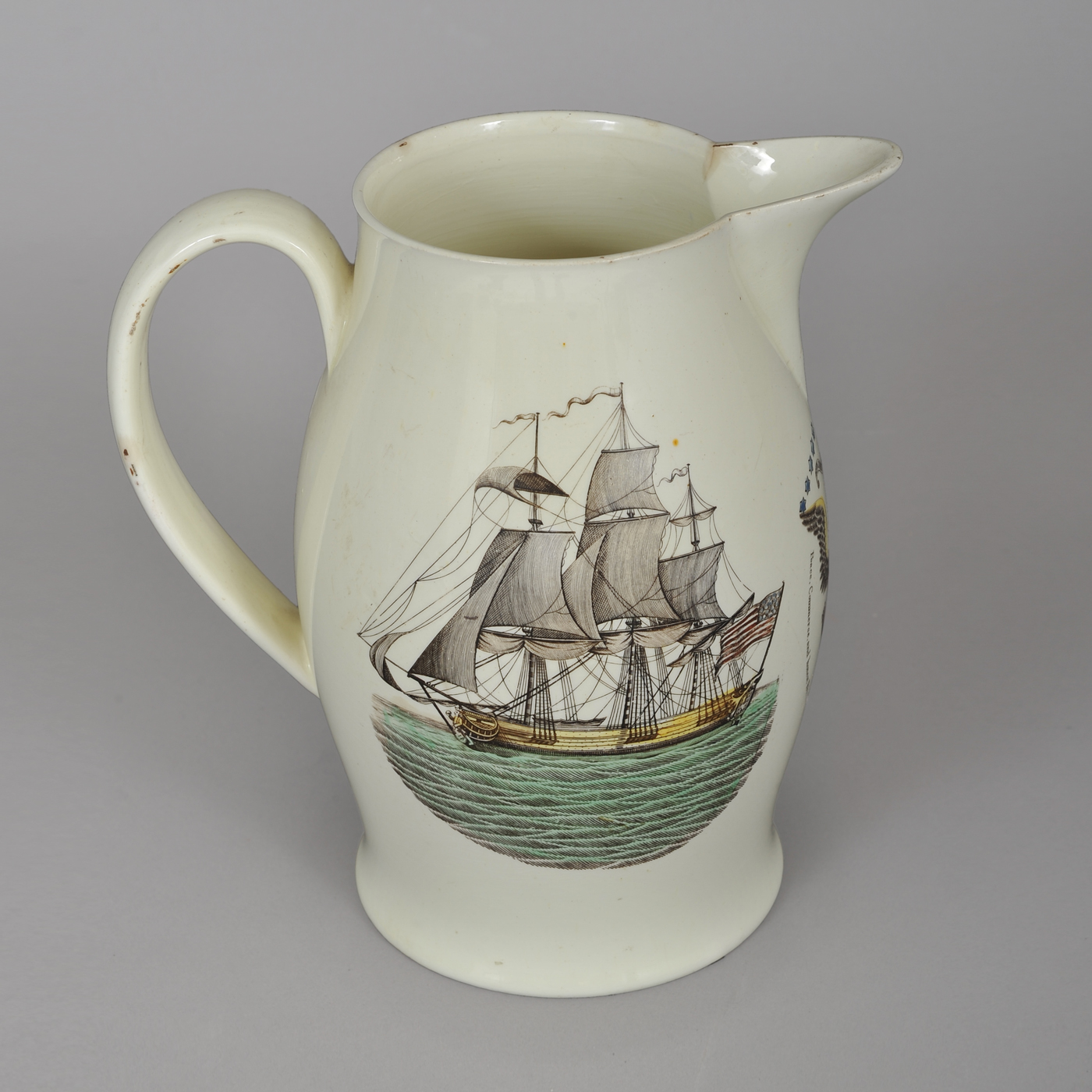 Rare Transfer Polychrome-decorated Creamware Jug - Jeffrey Tillou Antiques