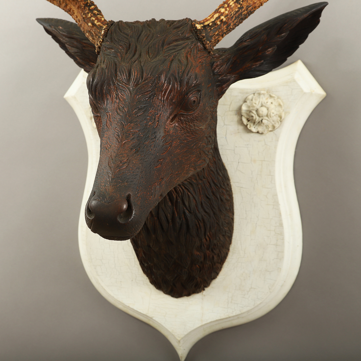 Exceptional Carved Deer Head Plaque - Jeffrey Tillou Antiques