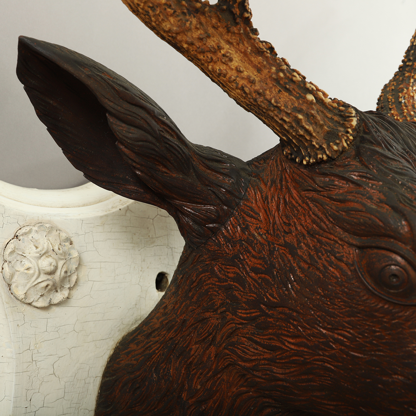 Exceptional Carved Deer Head Plaque - Jeffrey Tillou Antiques